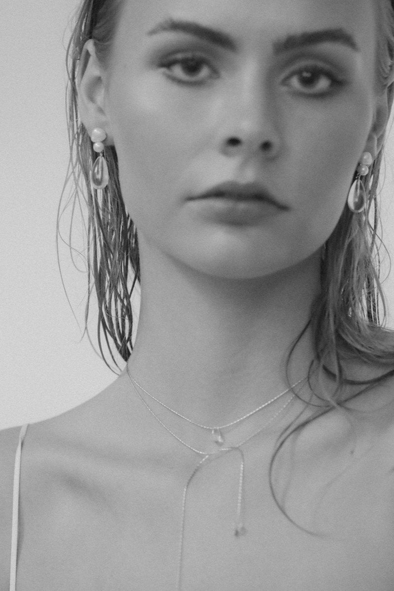 Glass x Pearl Drop Earrings | Bridal Pearl Earrings | A.B. ELLIE