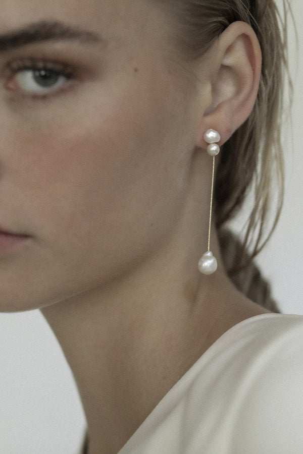 Micro Pearl Chain Strand Earrings | Bridal Pearl Earrings | A.B. ELLIE