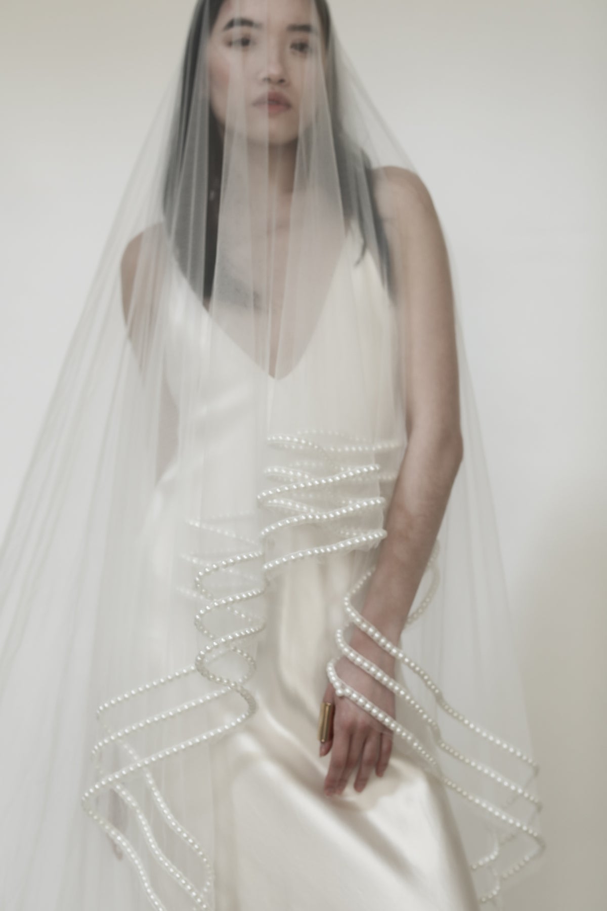 Rosario Pearl Edge Wedding Veil | Pearl Bridal Veil | A.B. ELLIE