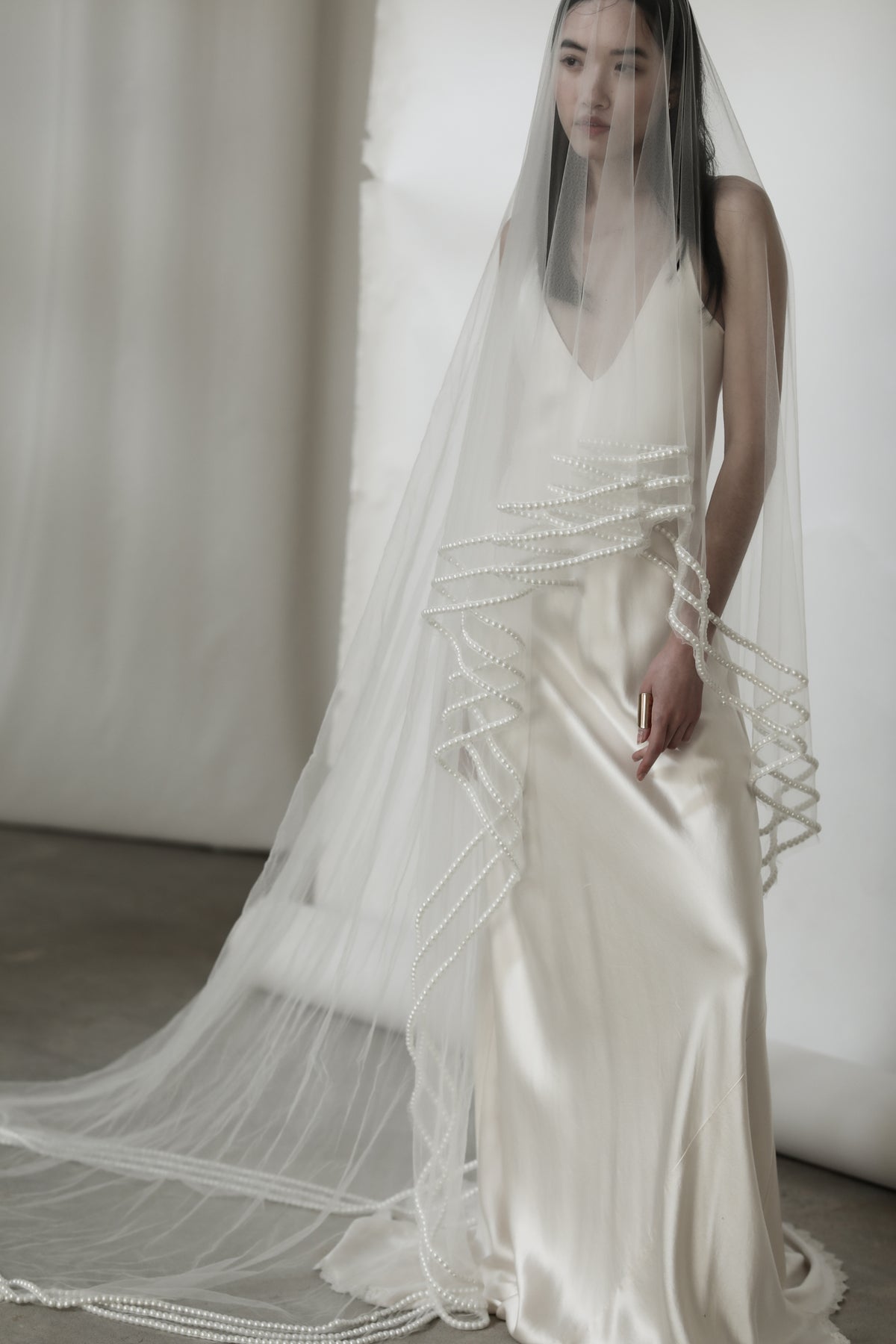 Rosario Pearl Edge Wedding Veil | Pearl Bridal Veil | A.B. ELLIE