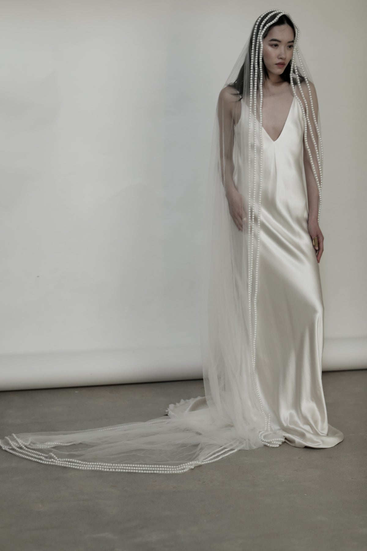 Rosario Pearl Edge Wedding Veil | Pearl Bridal Veil | A.B. ELLIE
