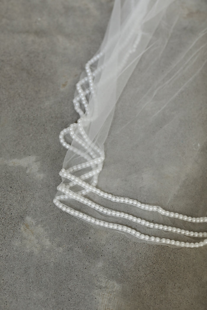 Rosario Pearl Edge Wedding Veil | Pearl Bridal Veil | A.B. ELLIE